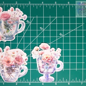 Glass Teacup Flower Stickers | Hologram Wildflower Watercolour ...