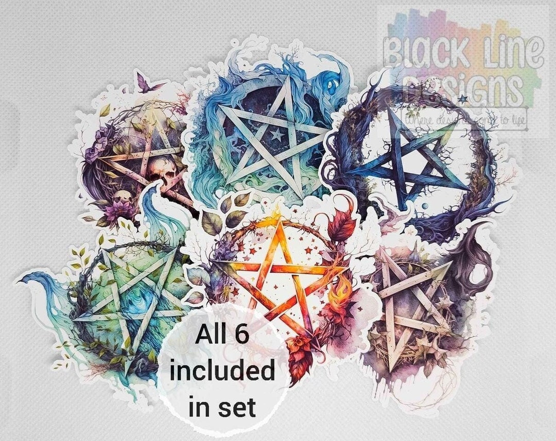 Pentacle Element Decals | Set of 6 | Watercolour Fantasy Matte Vinyl ...