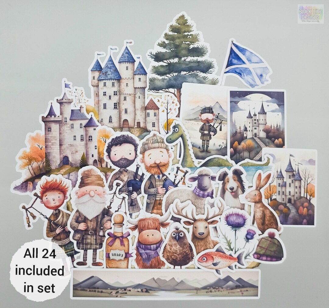 Scottish Highland Stickers | Set of 24 | Scenic Matte Embellishments ...