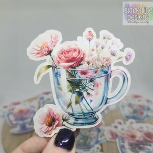 Glass Teacup Flower Stickers | Hologram Wildflower Watercolour ...