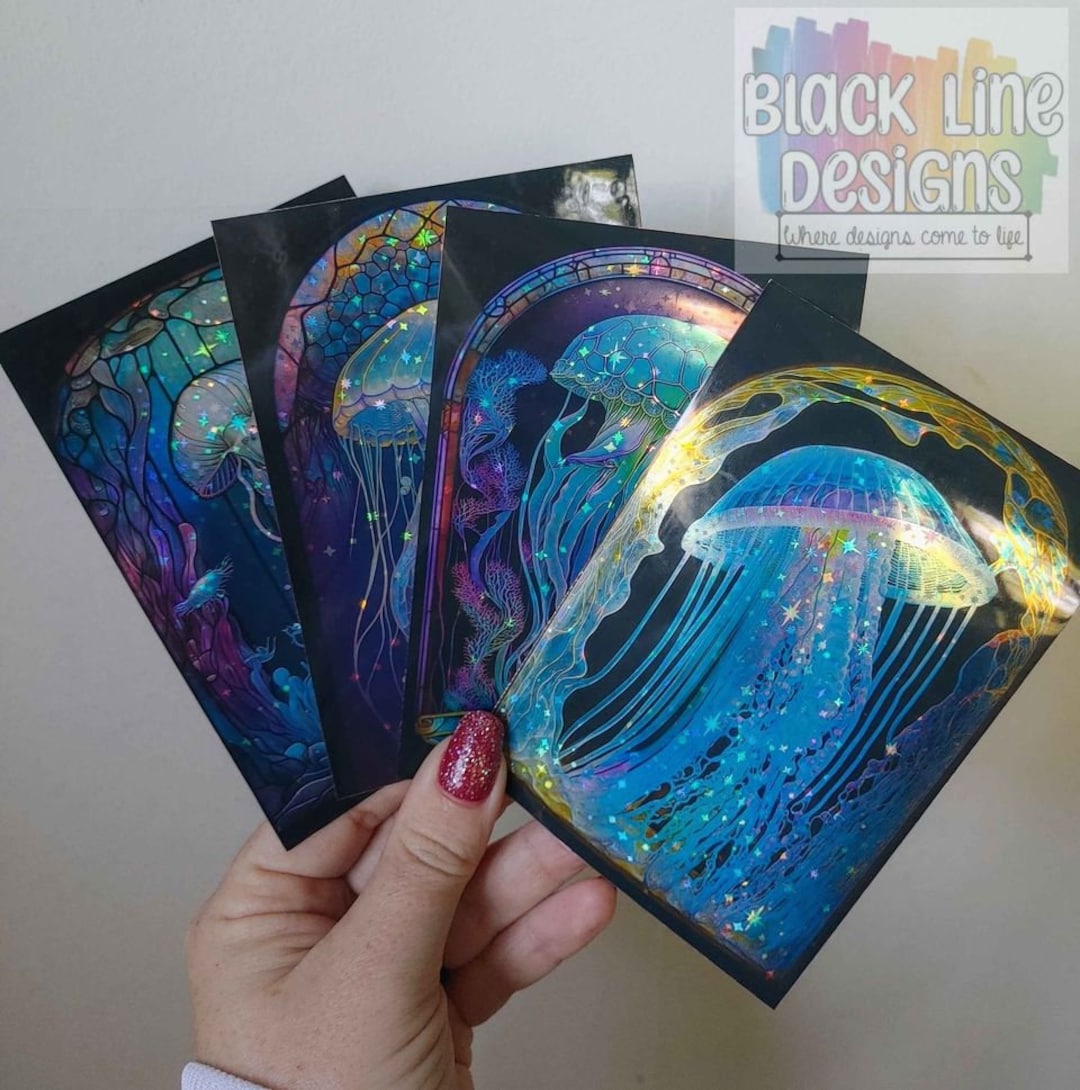 Stained Glass Jellyfish Holo Decals Sea Life Holographic Vinyl Sticker ...