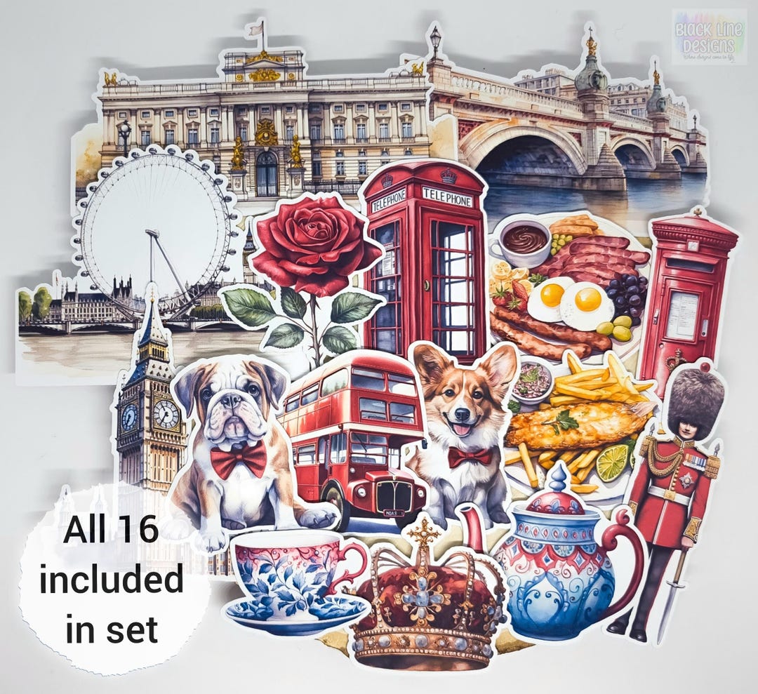 London Watercolour Stickers | Matte United Kingdom Embellishments for ...