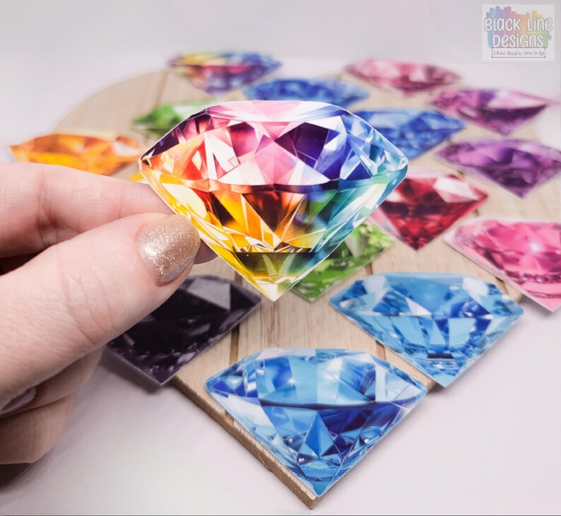 Crystal Diamond Stickers | Set of 18 | Realistic Gemstone Sticker Paper ...