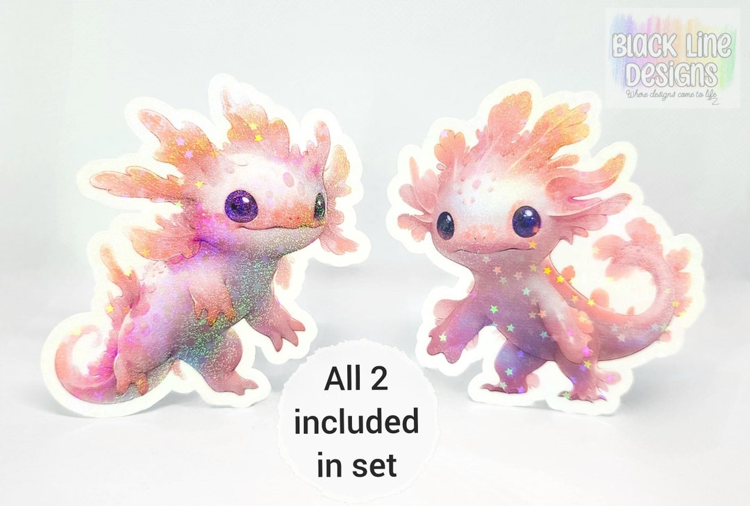 Axolotl Holographic Decals | Watercolour Salamander Glossy Vinyl ...