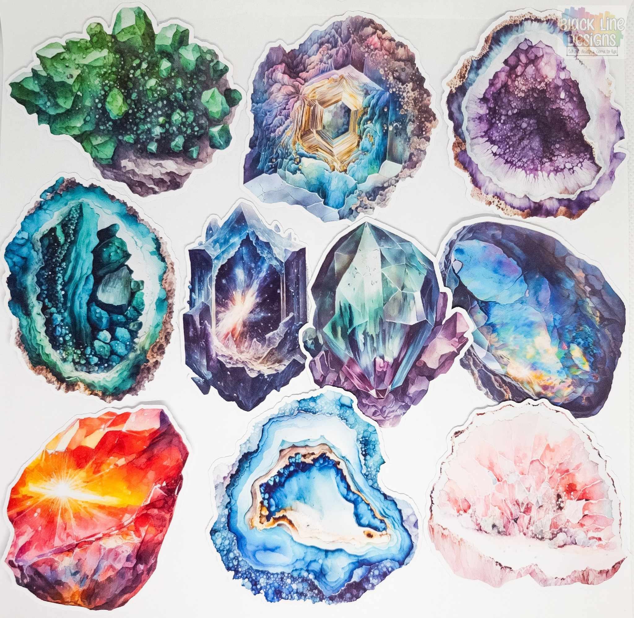Geode Crystal Slice Stickers Watercolour Realistic Glossy ...