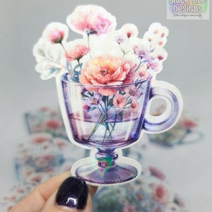 Glass Teacup Flower Stickers | Hologram Wildflower Watercolour ...