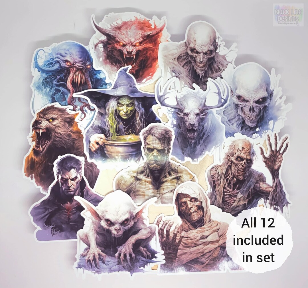 Scary Monster Stickers | Undead Creatures Glossy Embellishments for ...