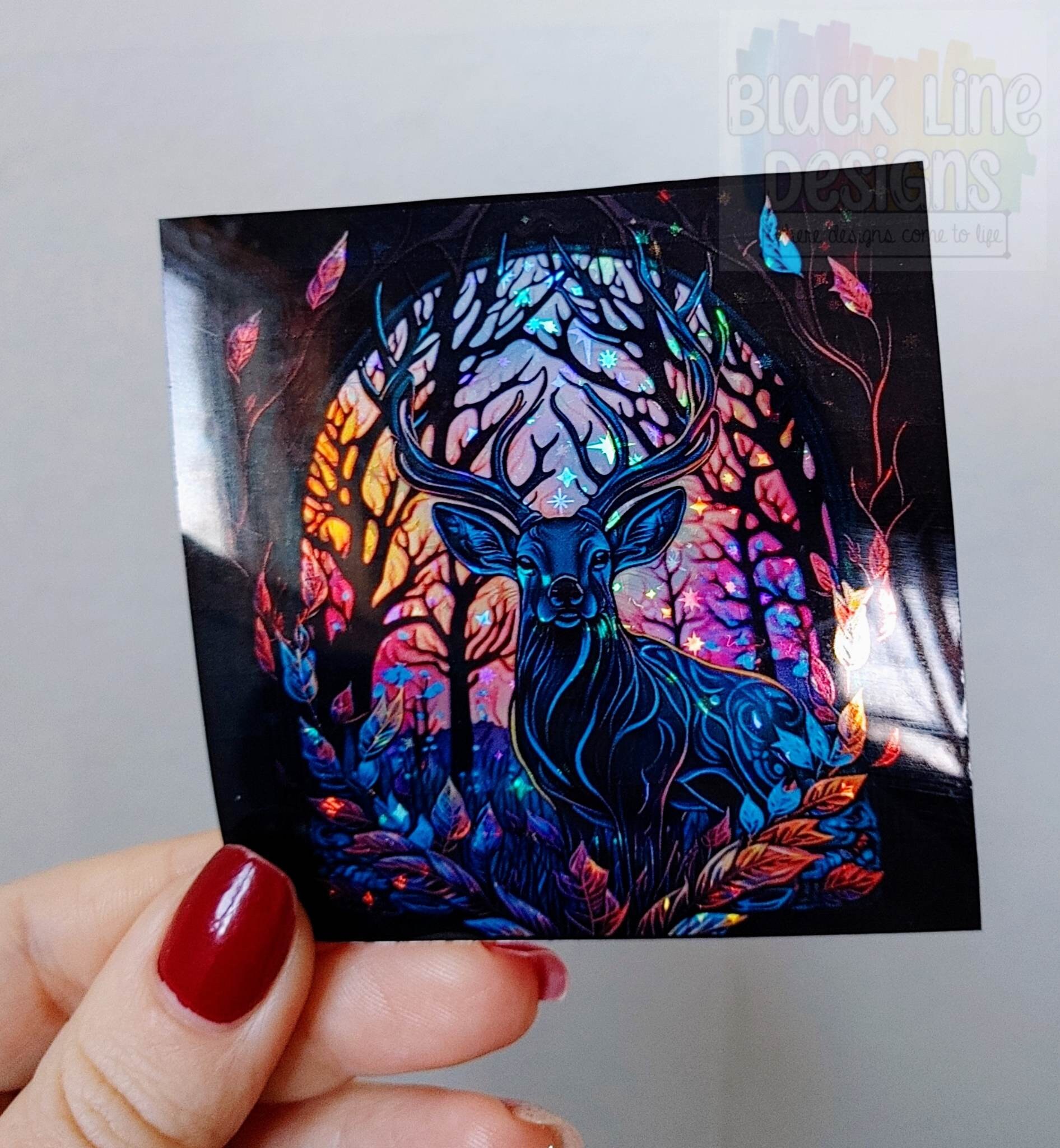 Holographic Vinyl Sticker Pack, Stained Glass Deer Decals, Hologram ...