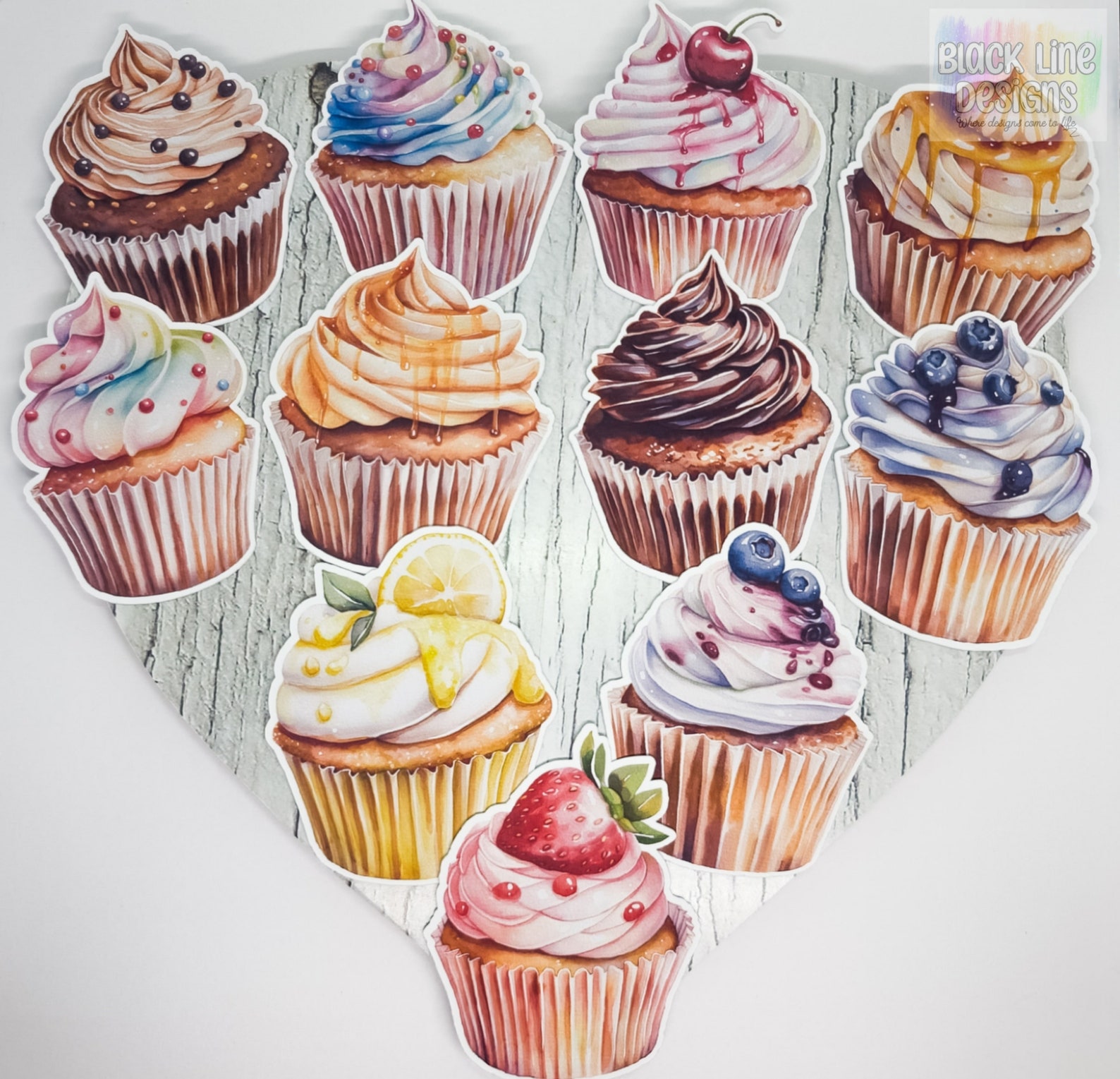 Iced Cupcake Stickers | Watercolour Desserts Matte Embellishments for ...