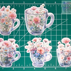 Glass Teacup Flower Stickers | Hologram Wildflower Watercolour ...