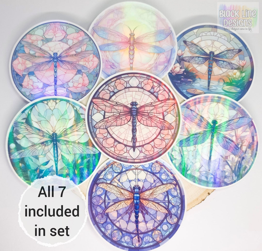 Stained Glass Dragonfly Holo Decals | Hologram Insect Watercolour Vinyl ...