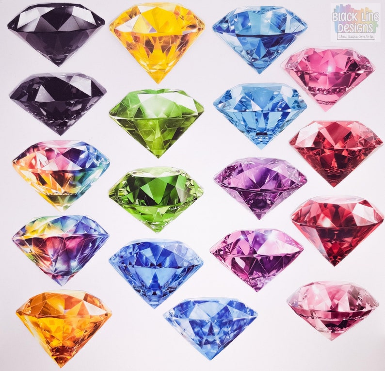 Crystal Diamond Stickers | Set of 18 | Realistic Gemstone Sticker Paper ...