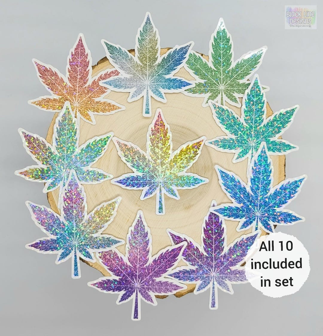 Hologram Ganja Leaf Decals | Set of 10 | Holo Weed Glossy Vinyl ...