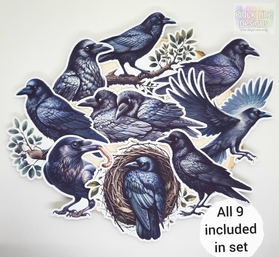 Black Crow Stickers | Set of 9 | Watercolour Birds Matte Embellishments ...