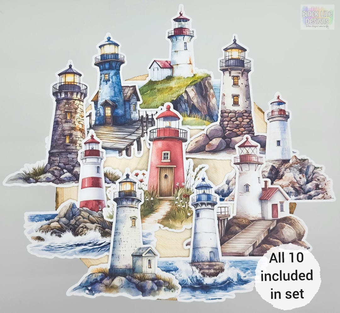 Realistic Lighthouse Stickers | Set of 10 | Watercolor Matte ...