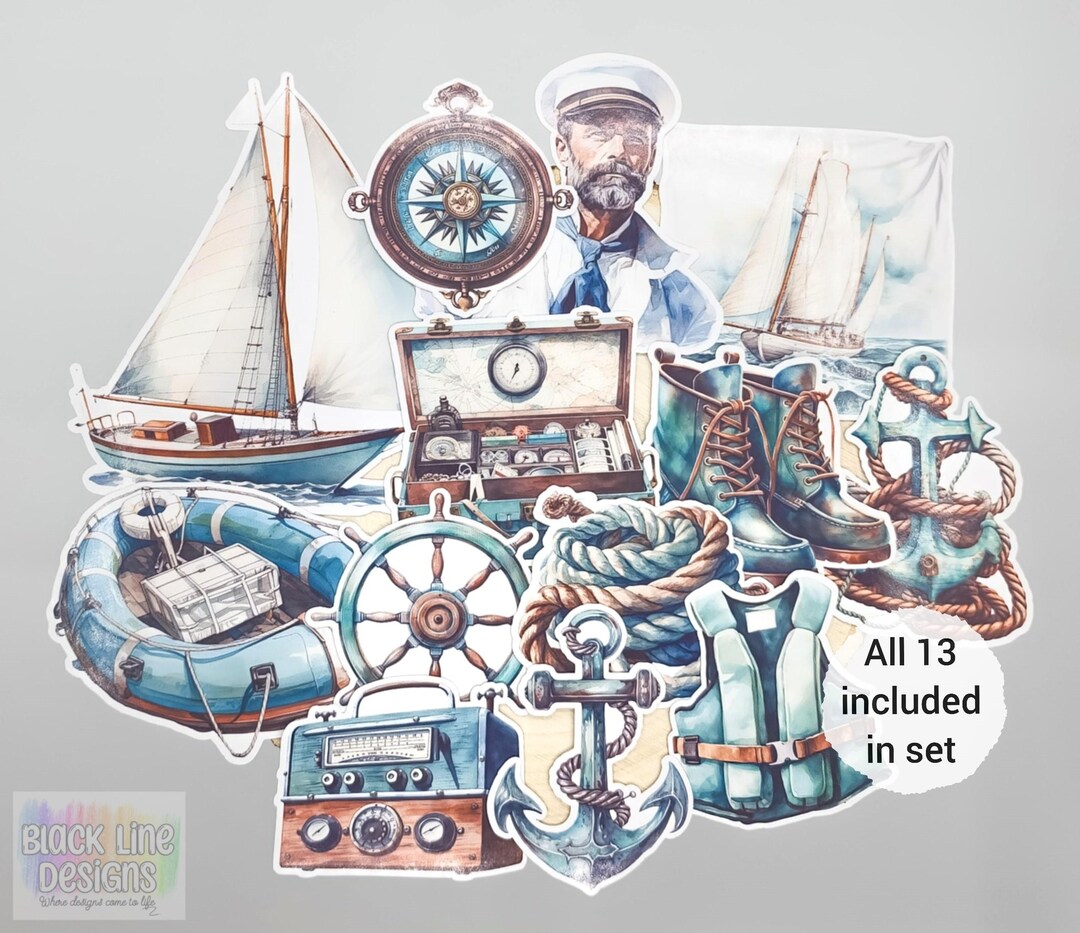 Nautical Sailor Themed Stickers | Set of 13 | Navel Glossy ...
