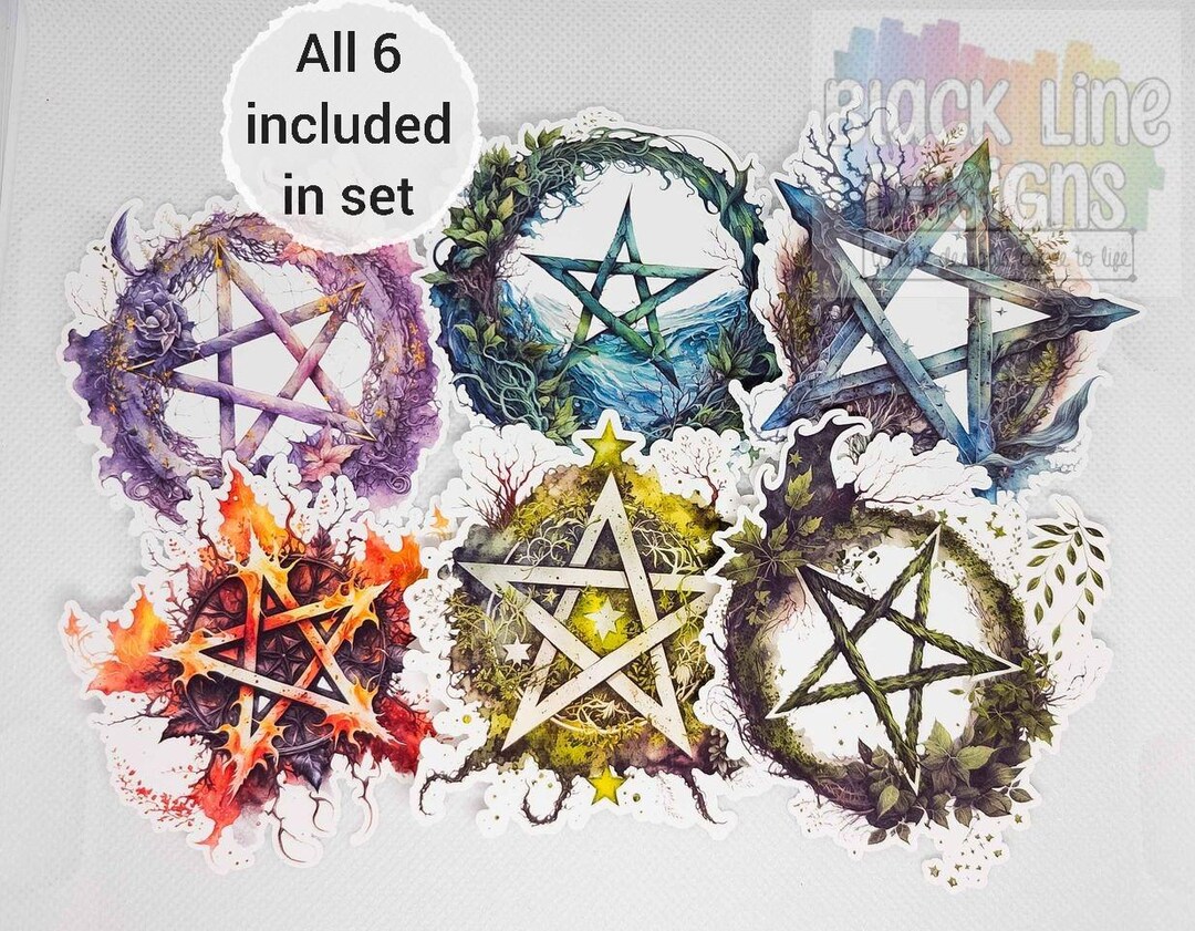 Pentacle Element Decals | Set of 6 | Watercolour Fantasy Matte Vinyl ...