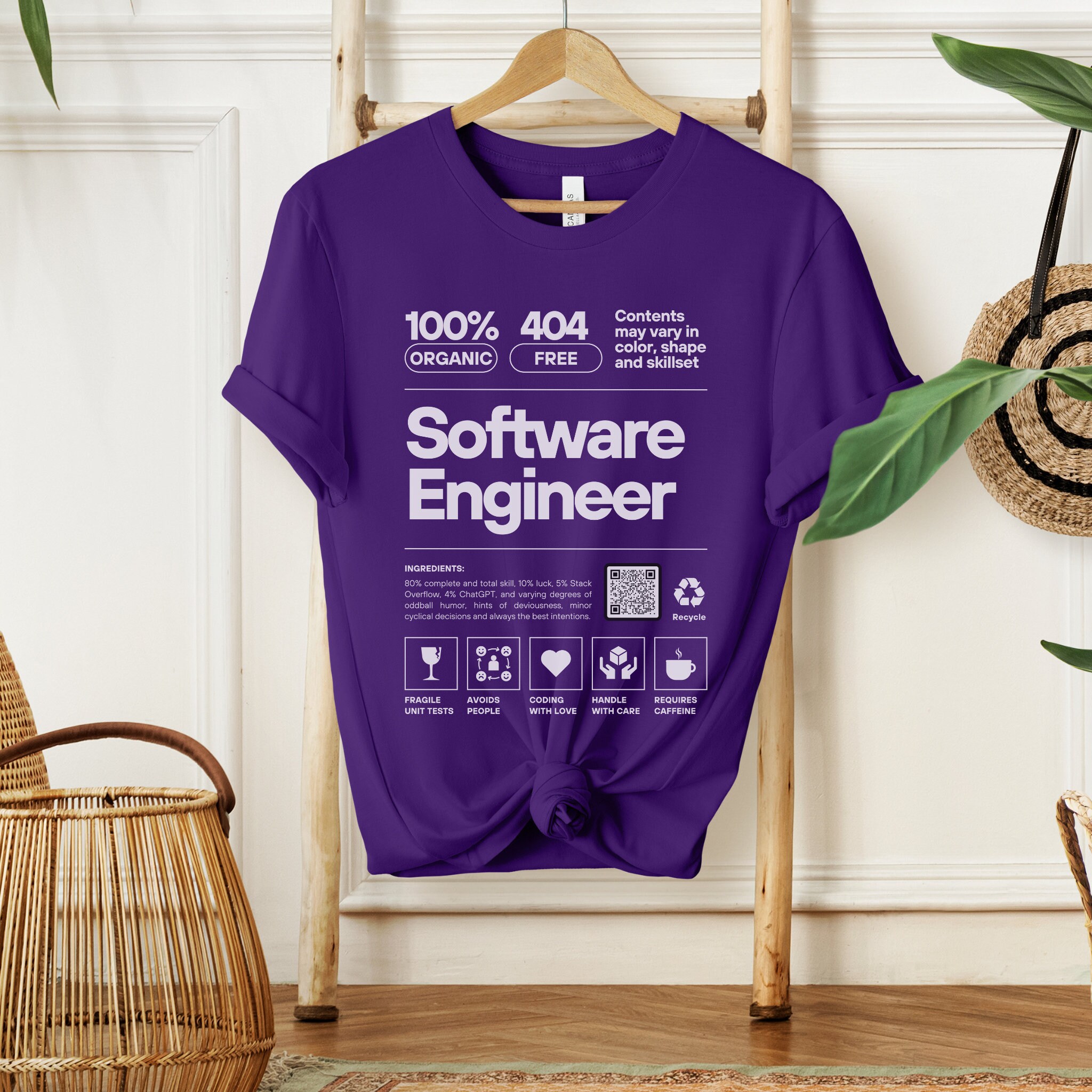 Techwear Recipe Shirt, 100% Software Engineer, Programmer Tee, Coding Humor Shirt, Tech ...
