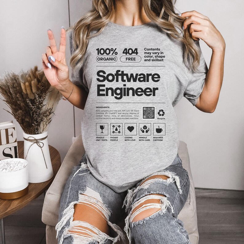Techwear Recipe Shirt, 100% Software Engineer, Programmer Tee, Coding ...