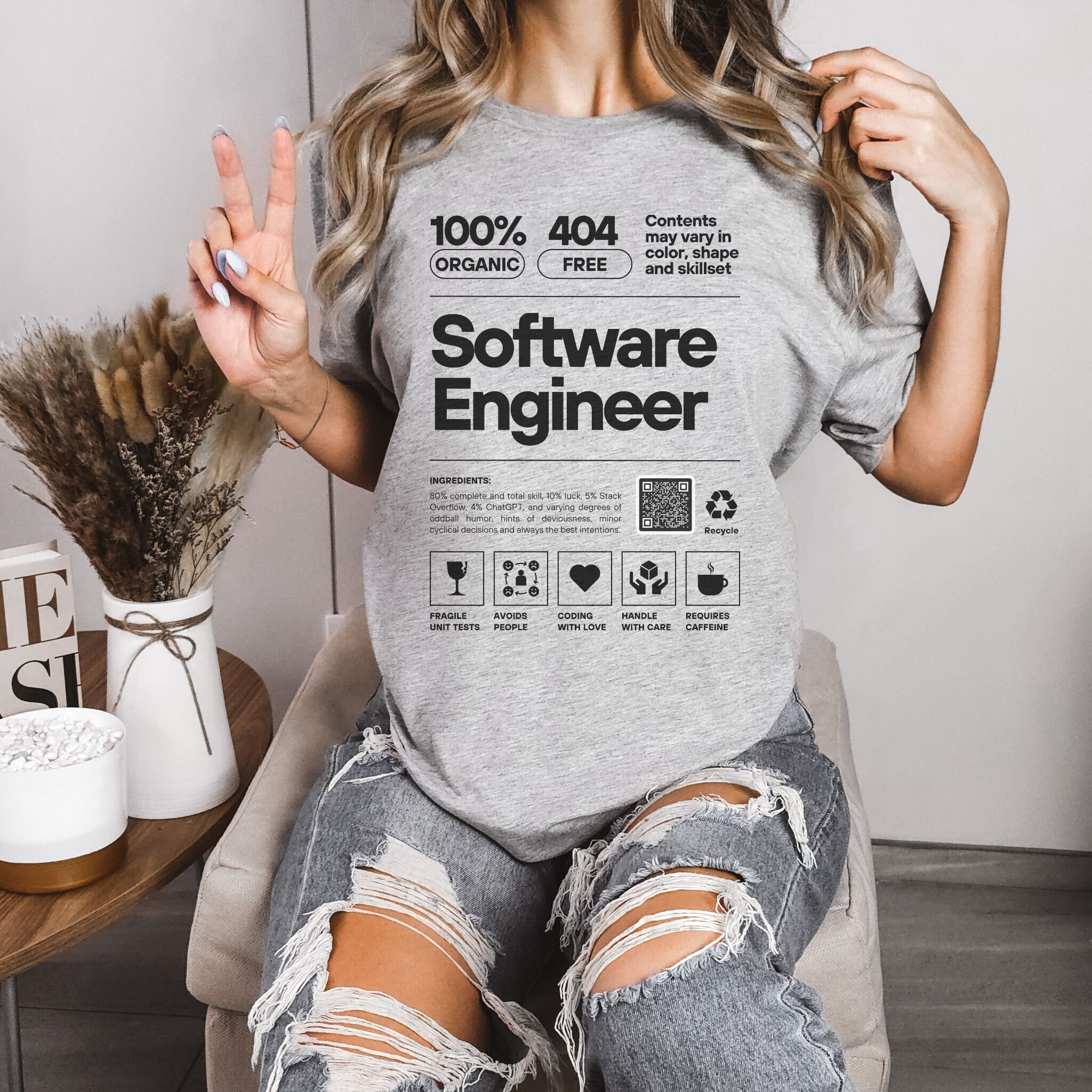 Techwear Recipe Shirt, 100% Software Engineer, Programmer Tee, Coding ...