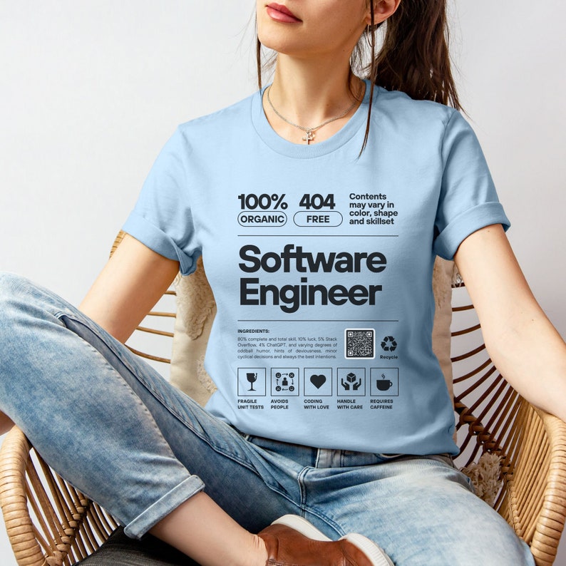 Techwear Recipe Shirt, 100% Software Engineer, Programmer Tee, Coding Humor Shirt, Tech ...