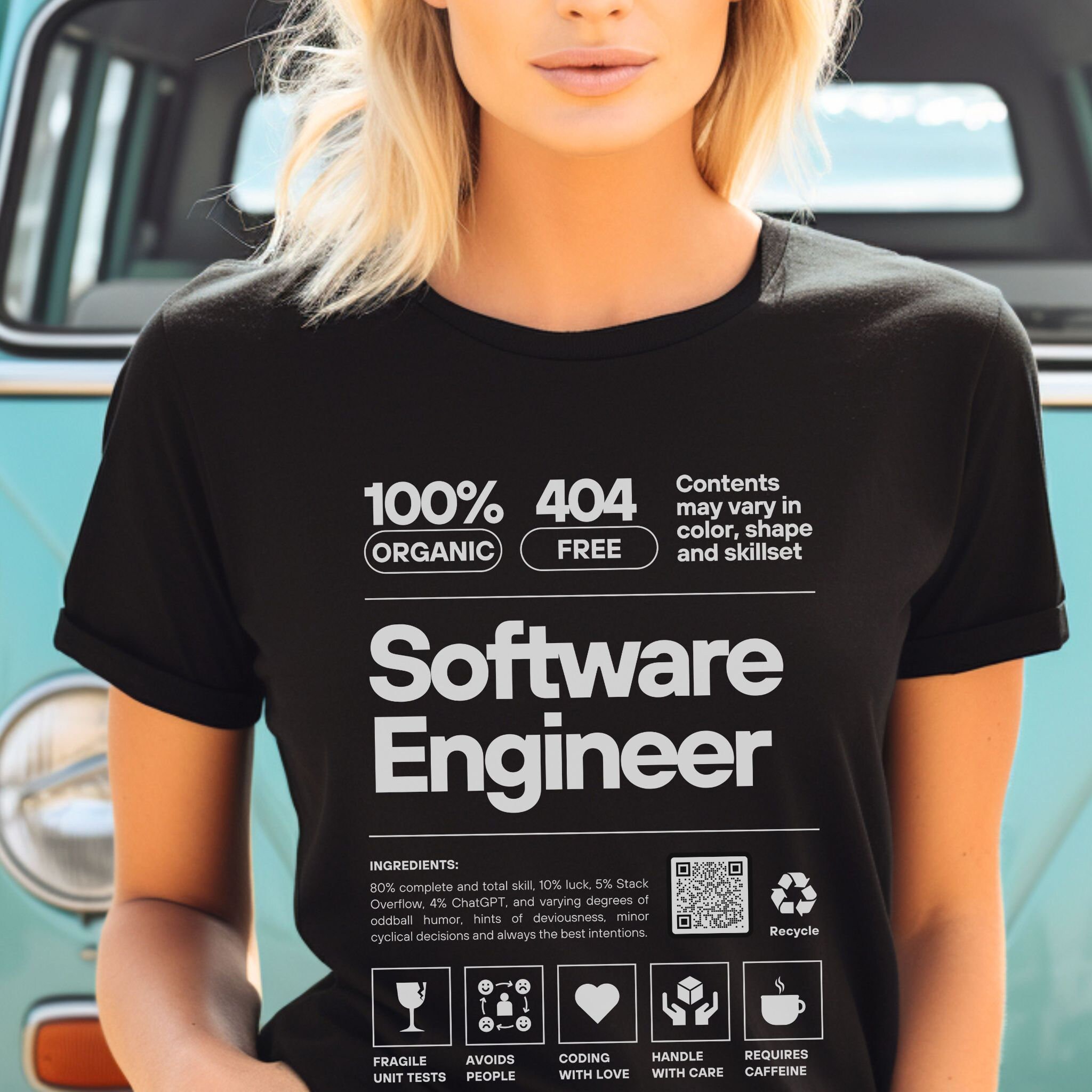 Techwear Recipe Shirt, 100% Software Engineer, Programmer Tee, Coding ...
