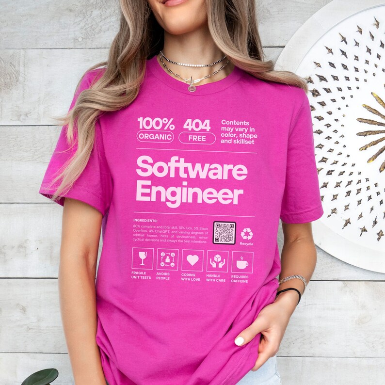 Techwear Recipe Shirt, 100% Software Engineer, Programmer Tee, Coding ...