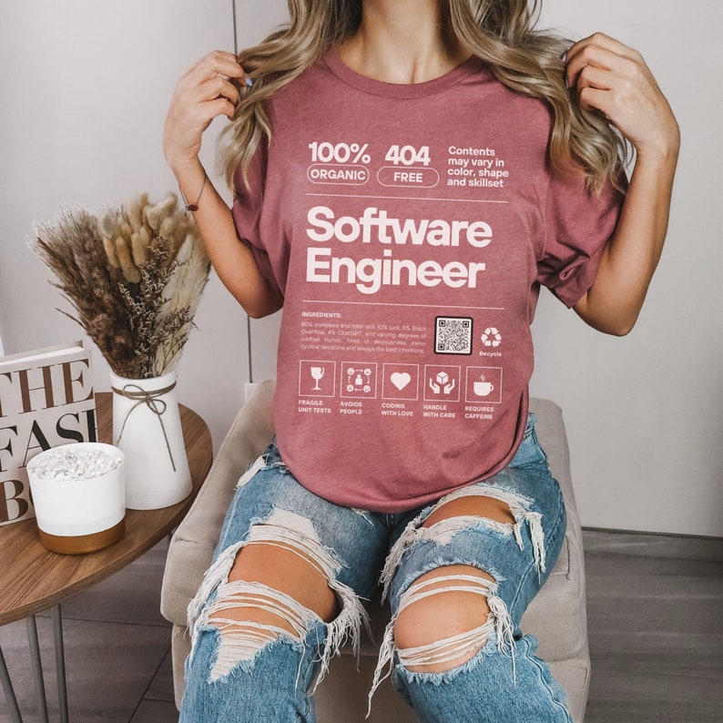Techwear Recipe Shirt, 100% Software Engineer, Programmer Tee, Coding ...