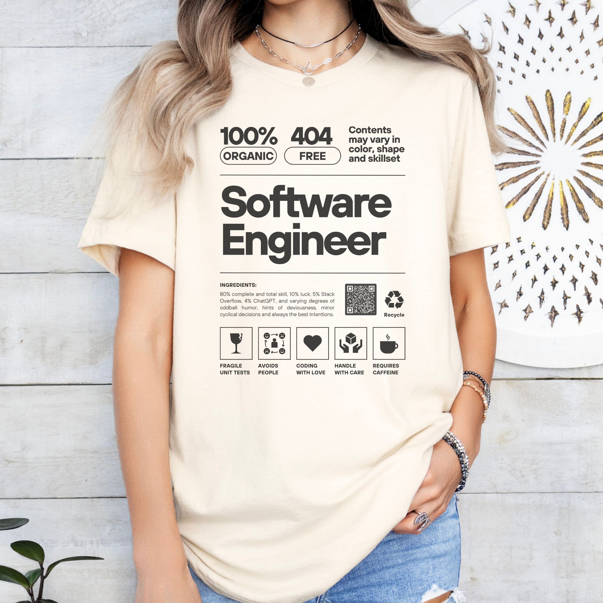 Techwear Recipe Shirt, 100% Software Engineer, Programmer Tee, Coding ...