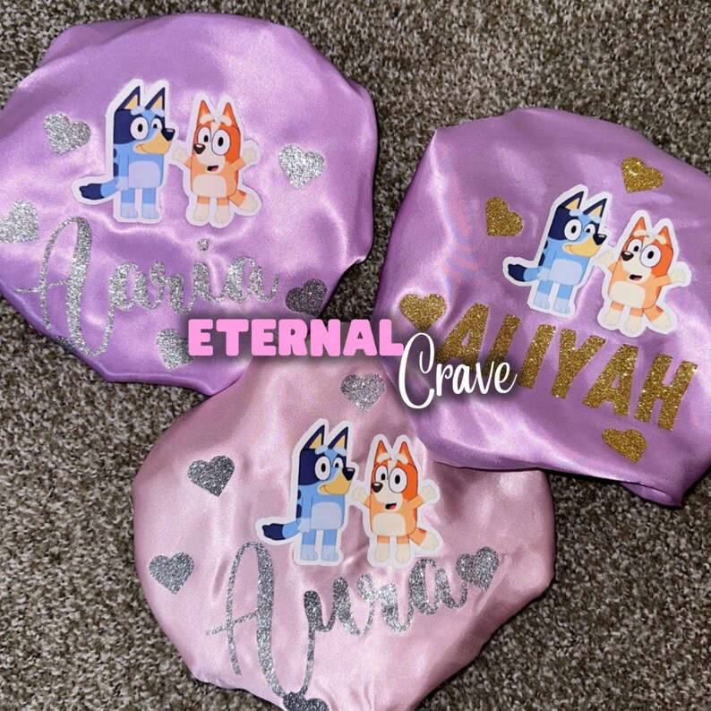 Custom Bluey Character Themed Silky Kids Bonnet, Personalized Silky ...