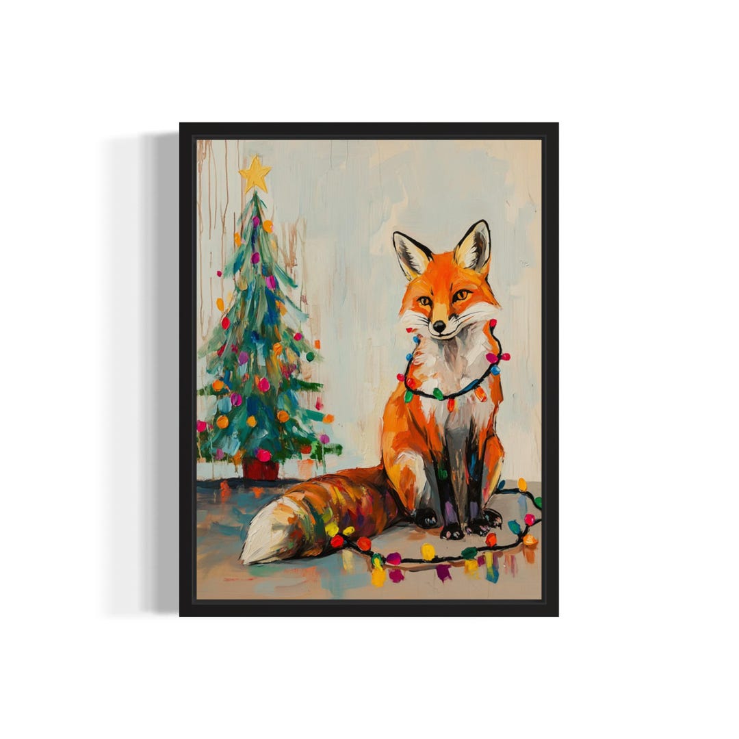 Fox Tangled in Christmas Lights Poster Art Print, Animals Wall Art ...