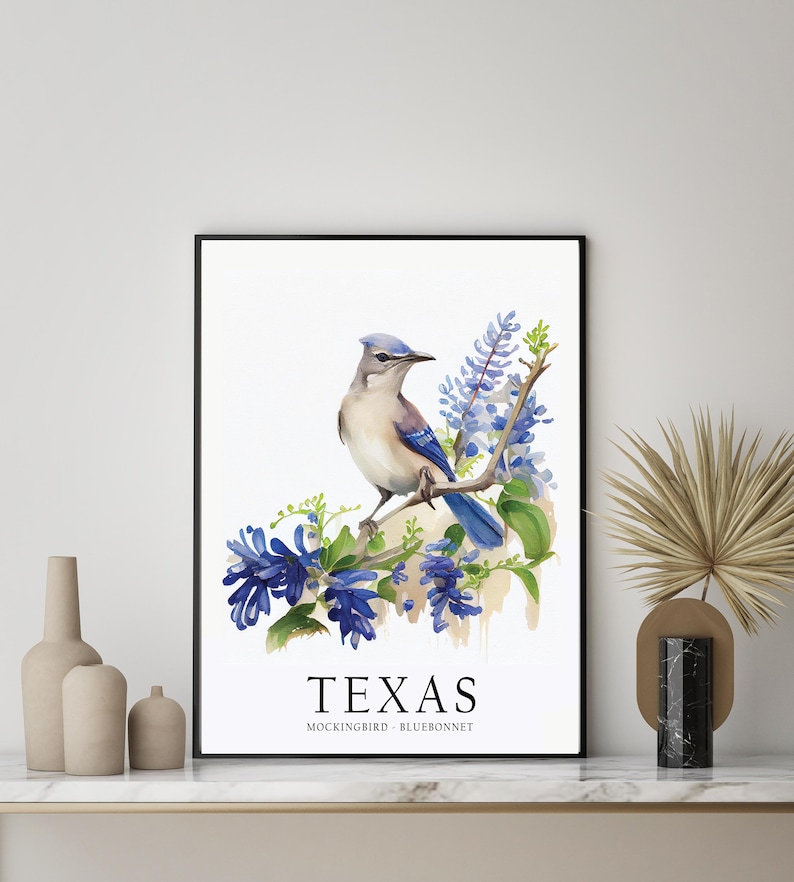 Texas State Bird Art Print Texas State Flower Texas Wall - Etsy