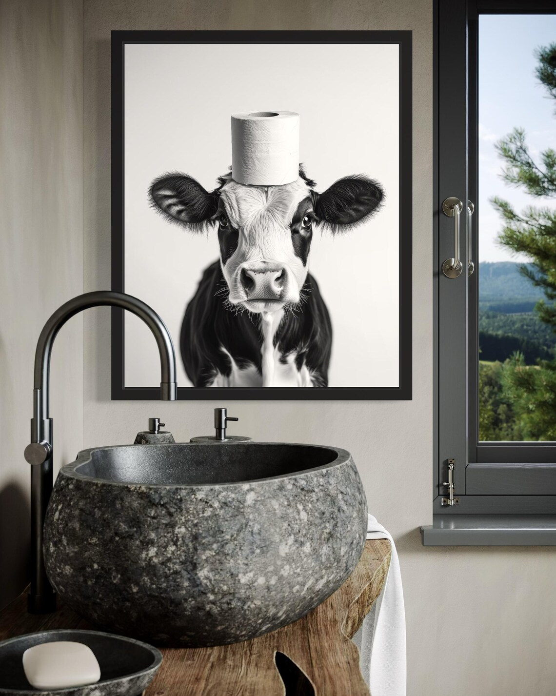 Cow Restroom Poster Art Print, Animal Wall Art Decor Painting Bathroom ...