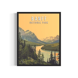 Banff National Park Art Print Poster, Vintage Retro Landmarks Decor - Etsy