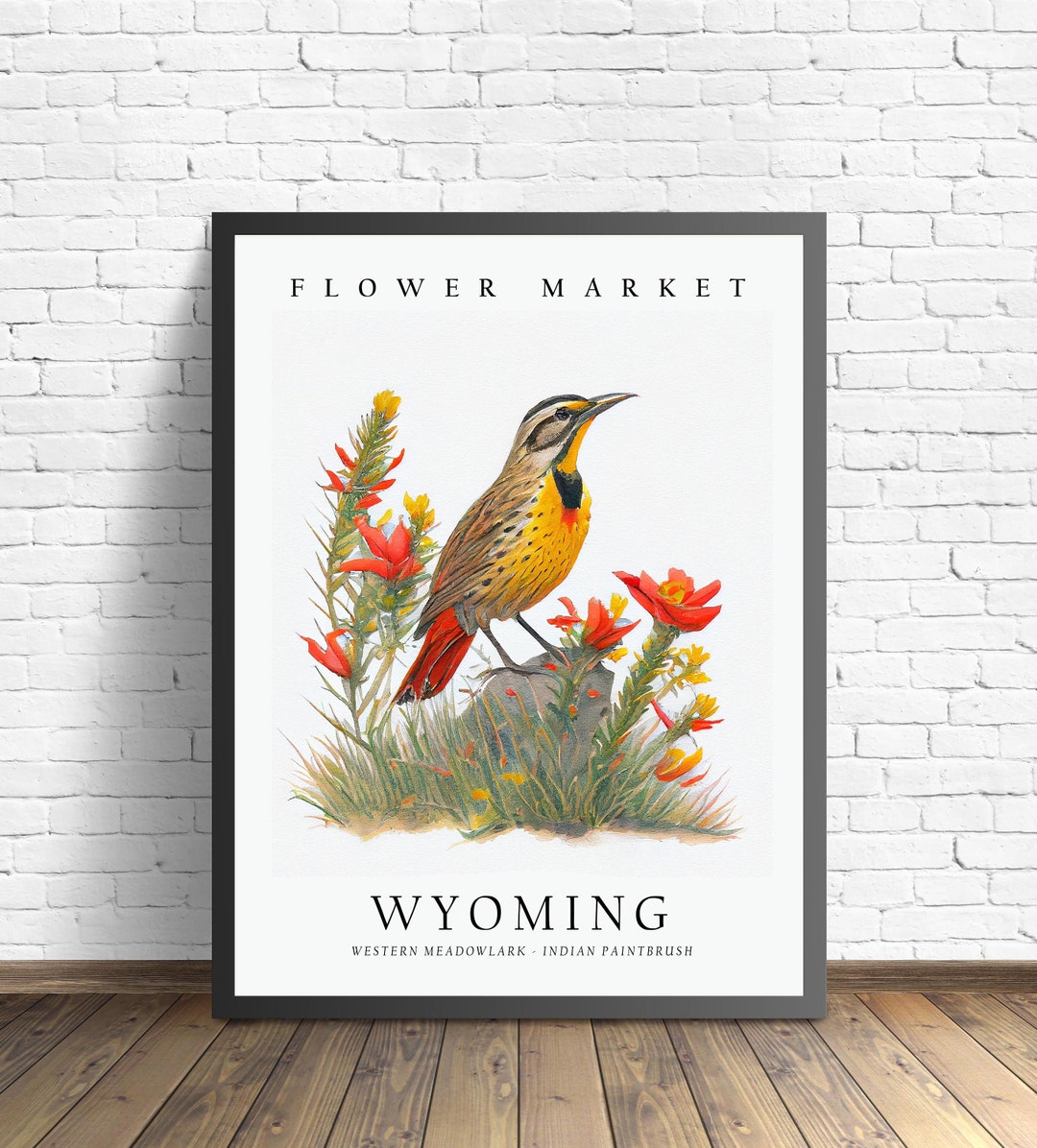 Wyoming State Bird and Flower Art Print, Wyoming State Flower, Wyoming ...