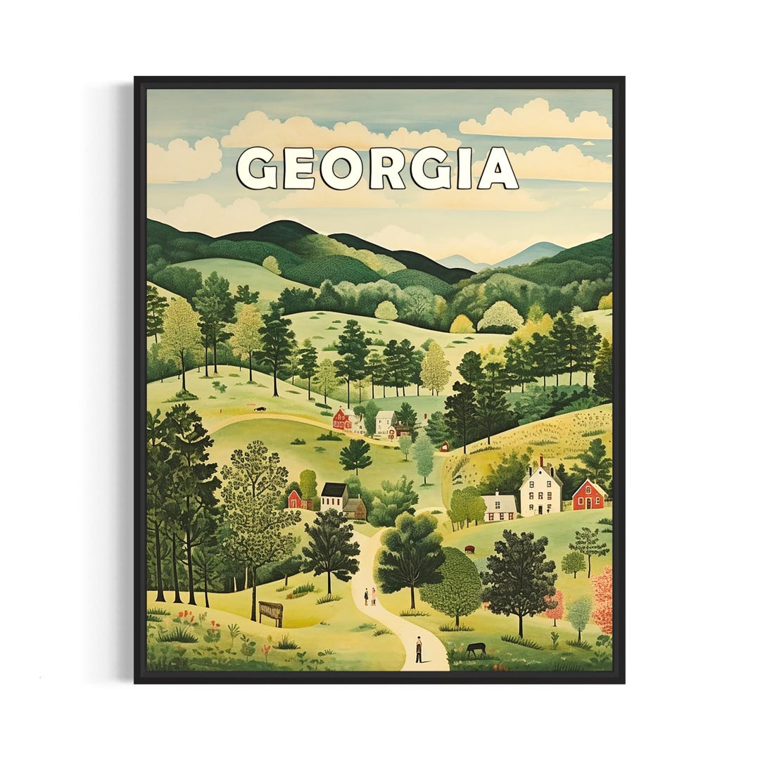 Georgia and Motto Landscape Scenery Poster Art Print, American Folk Art ...
