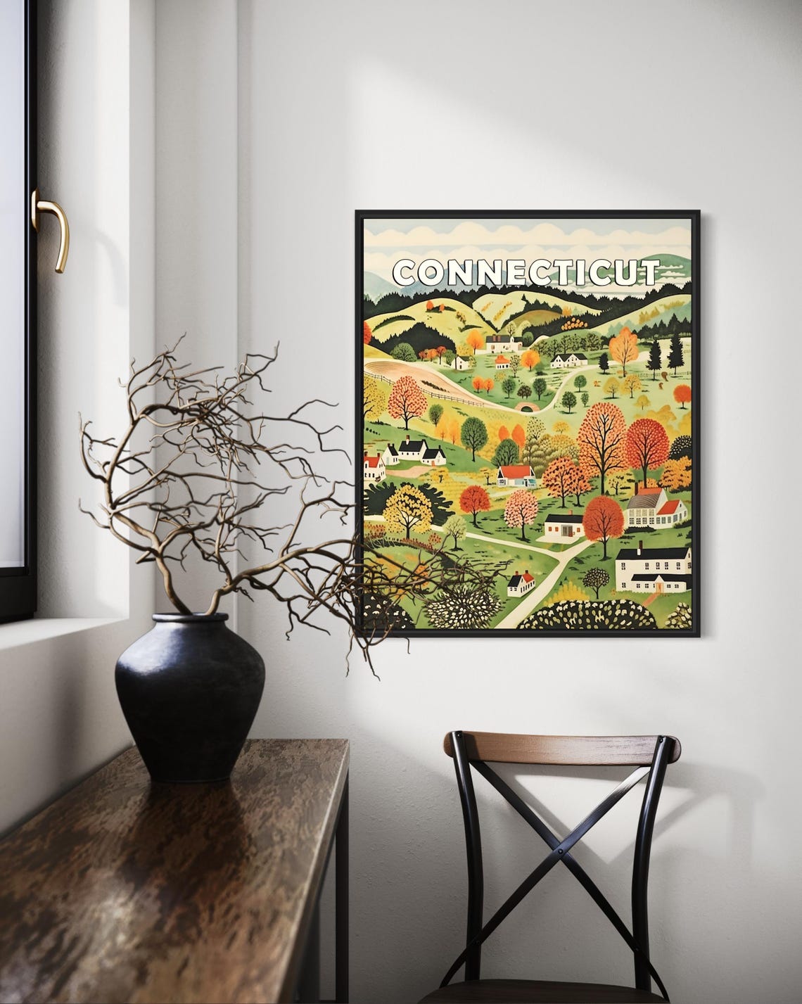 Connecticut and Motto Landscape Scenery Poster Art Print, American Folk ...