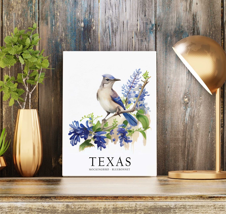 Texas State Bird Art Print Texas State Flower Texas Wall - Etsy