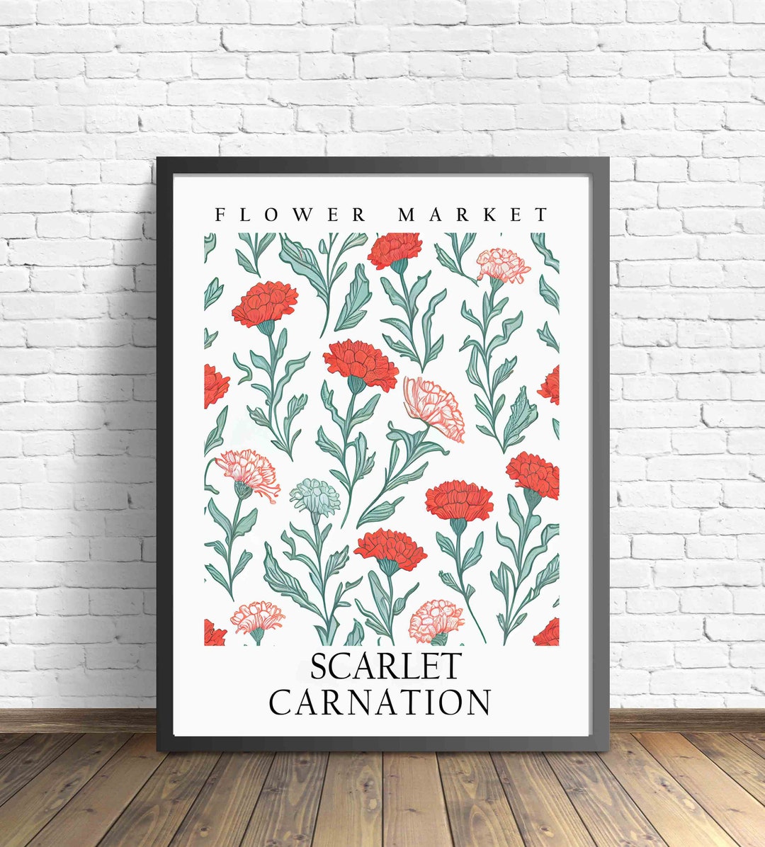 Scarlet Carnation Flower Market Art Print, Scarlet Carnation Wall Art ...