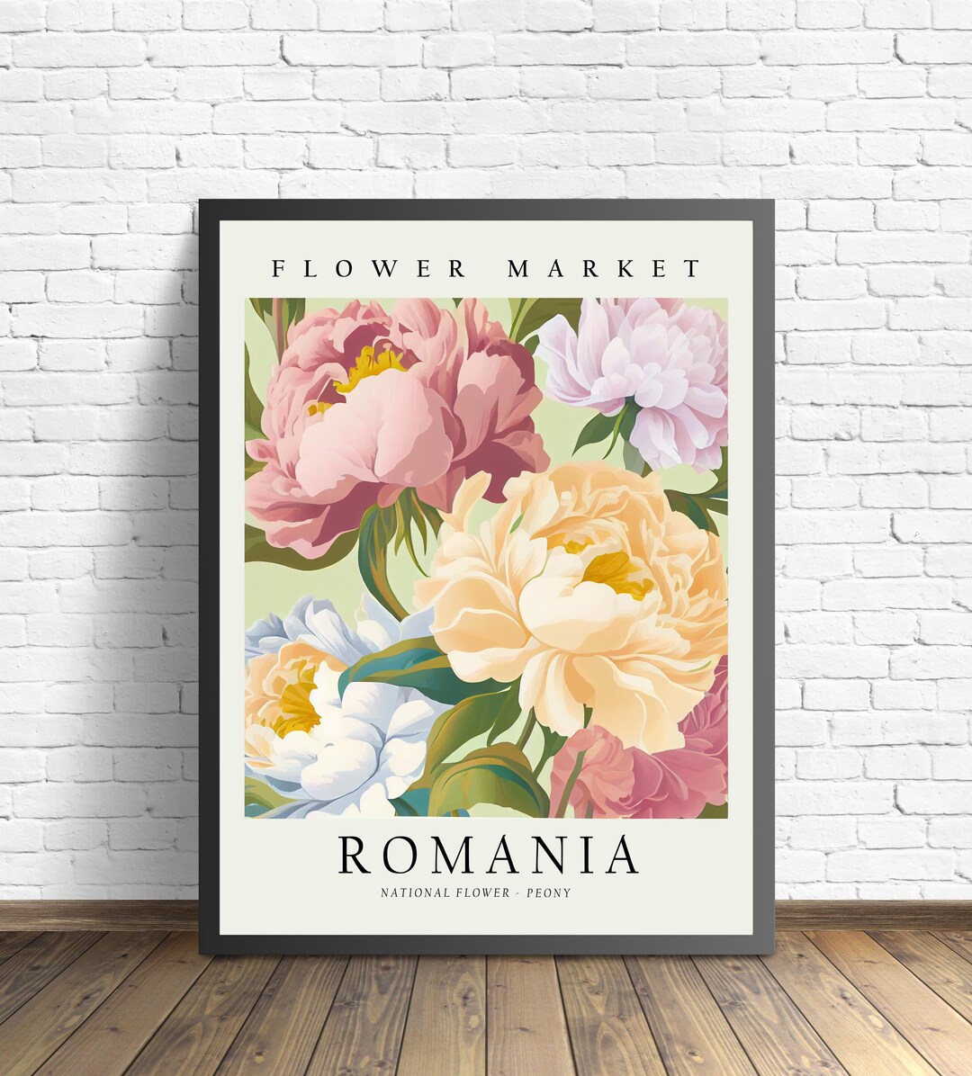 Romania State Flower, Romania Flower Market Art Print, Peony 1960's ...
