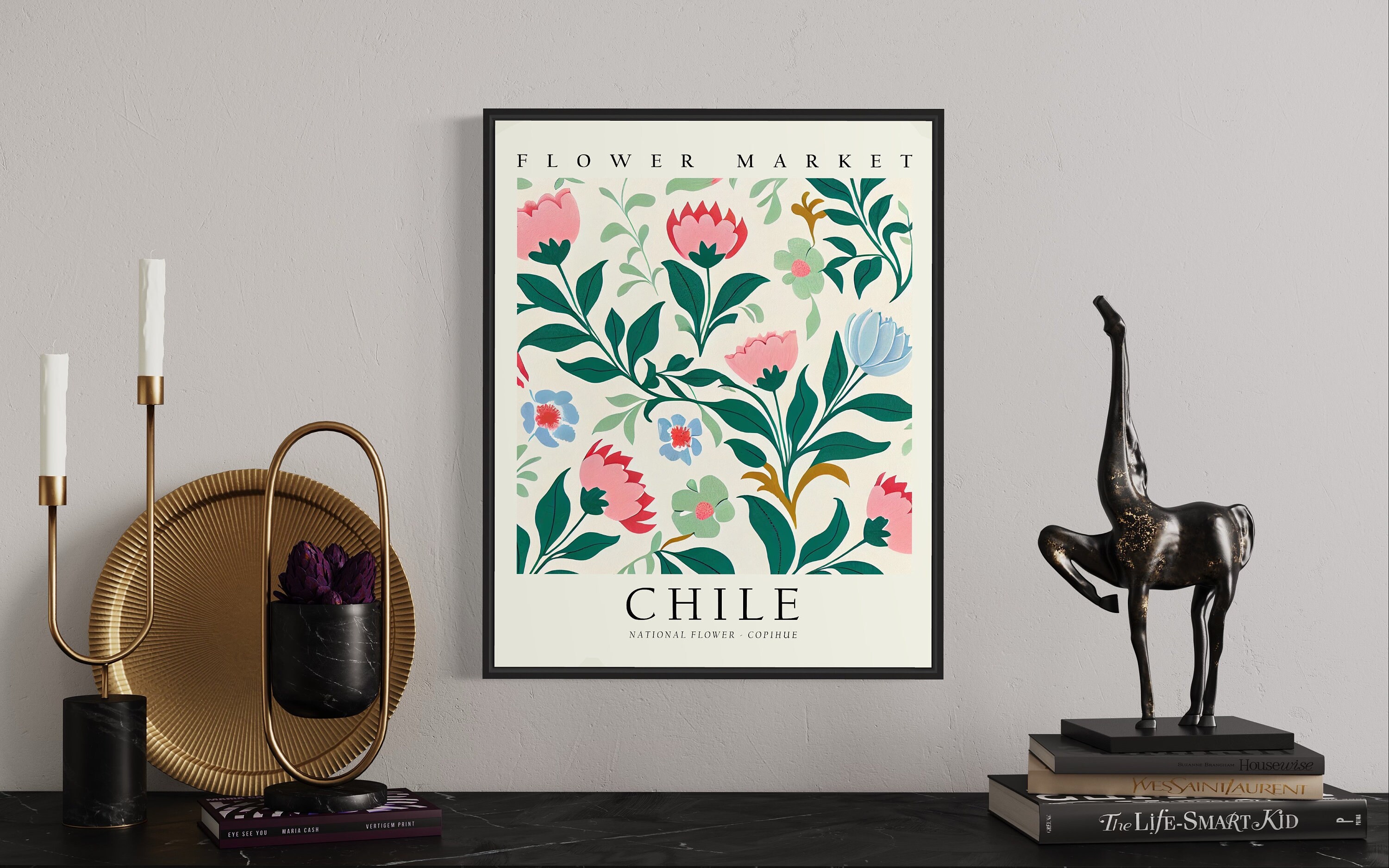 Chile National Flower, Chile Flower Market Art Print, Cophihue 1960's ...