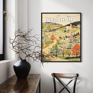Oklahoma and Motto Landscape Scenery Poster Art Print, American Folk ...