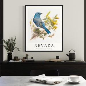 Nevada State Bird Art Print, Nevada State Flower, Nevada Wall Art, Home ...