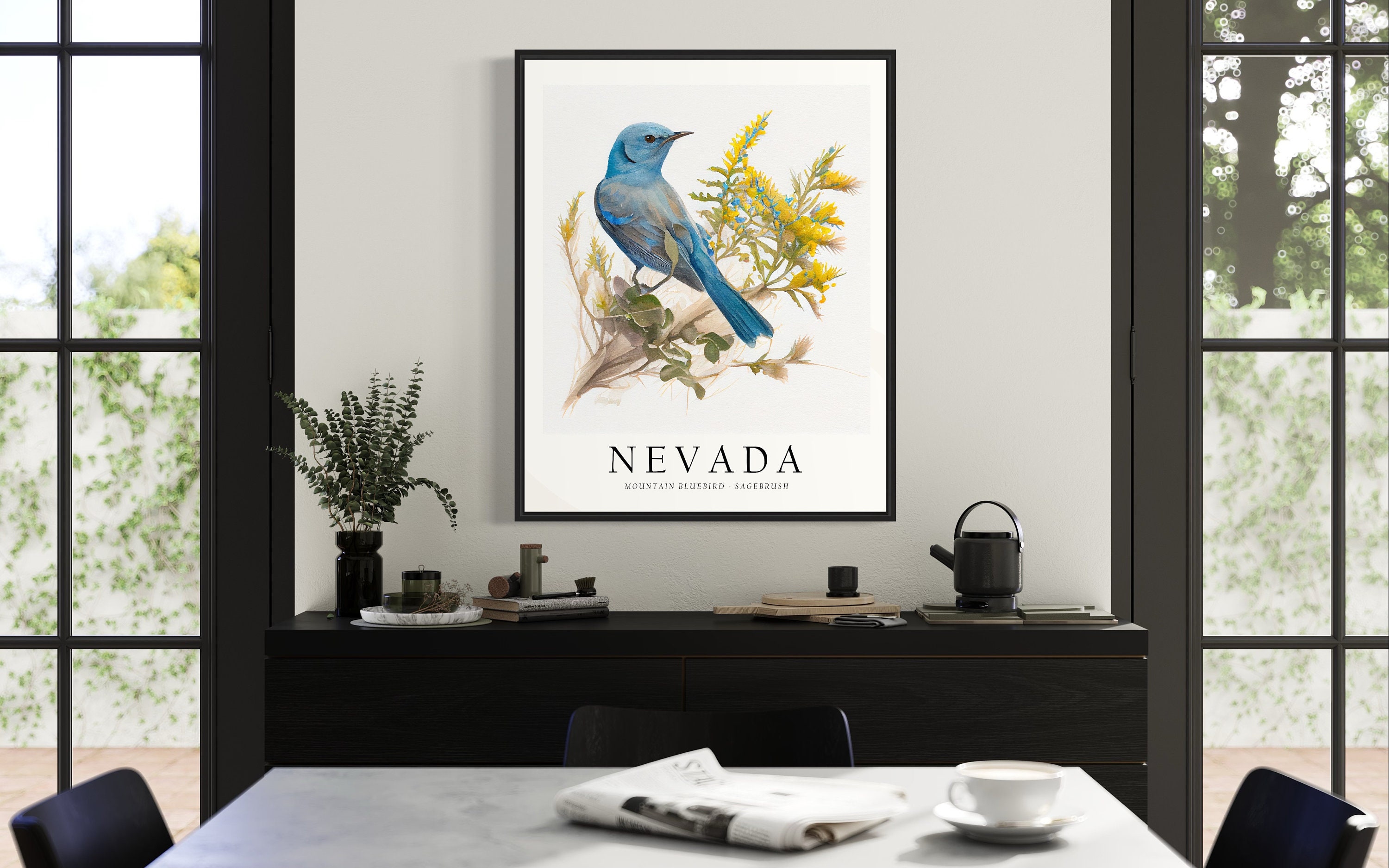 Nevada State Bird Art Print, Nevada State Flower, Nevada Wall Art, Home ...
