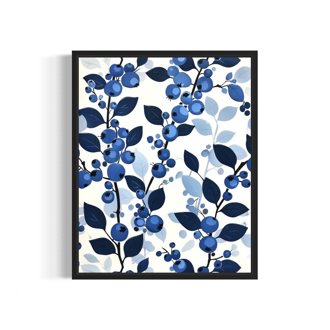 Blueberries Poster Art Print, Kitchen Fruit Decor for Kitchen Dining ...