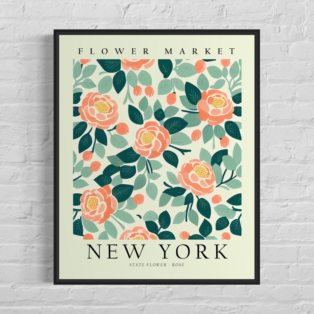 New York State Flower, New York Flower Market Art Print, Rose 1960's ...