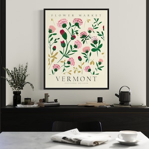 Vermont State Flower, Vermont Flower Market Art Print, Red Clover 1960 ...