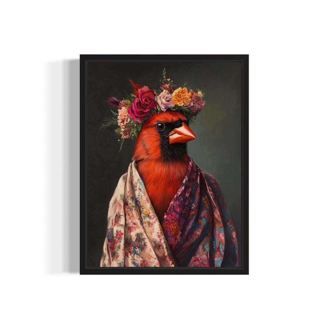 Red Cardinal Poster Art Print, Animal Flowers in Kimono Wall Art Decor ...