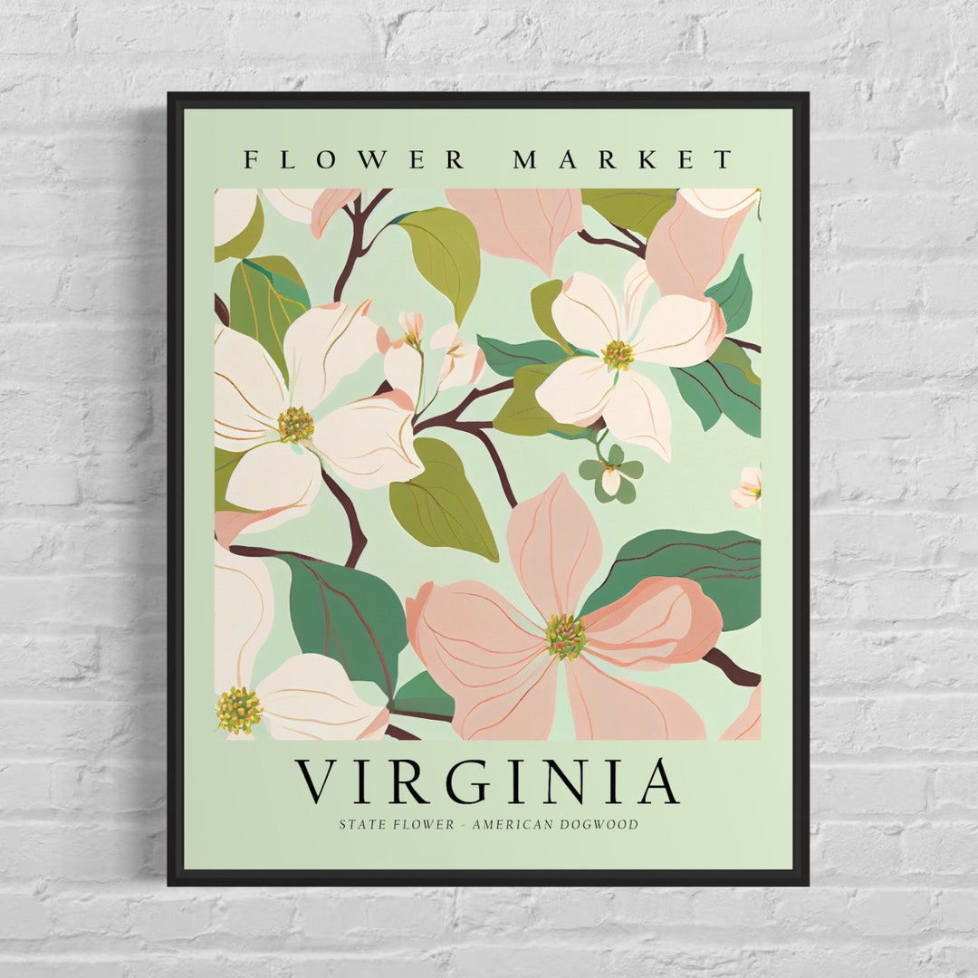 Virginia State Flower, Flower Market Art Print, American Dogwood 1960's ...