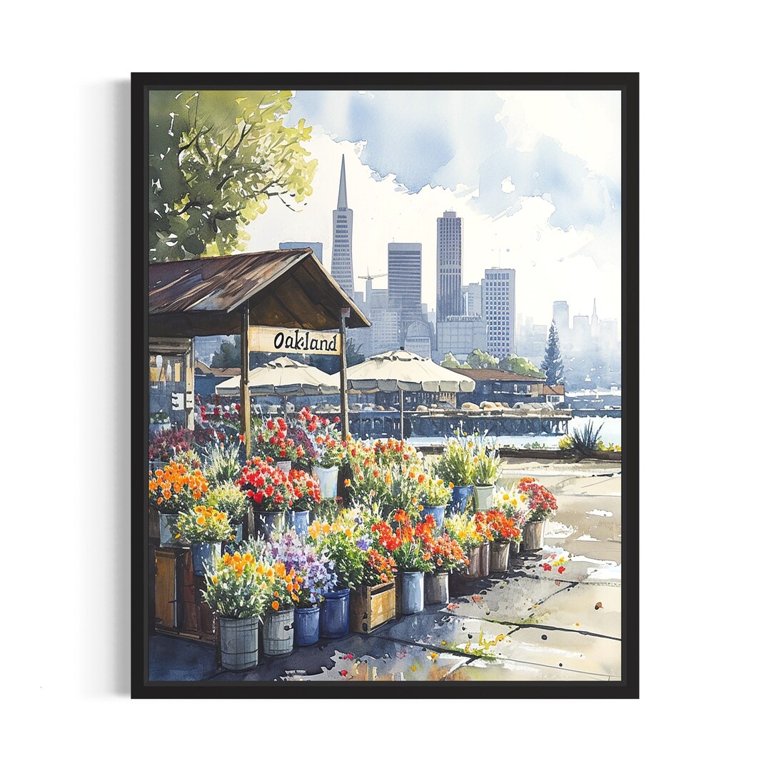 Oakland Flower Market Poster Art Print, Neutral Botanical Pastel ...